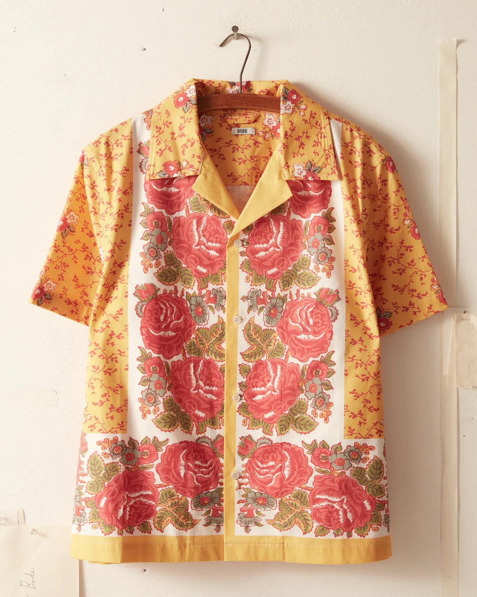 BODE - BLOOMING BORDER SHORT SLEEVE SHIRT YELLOW MULTI – SOLAR MTP